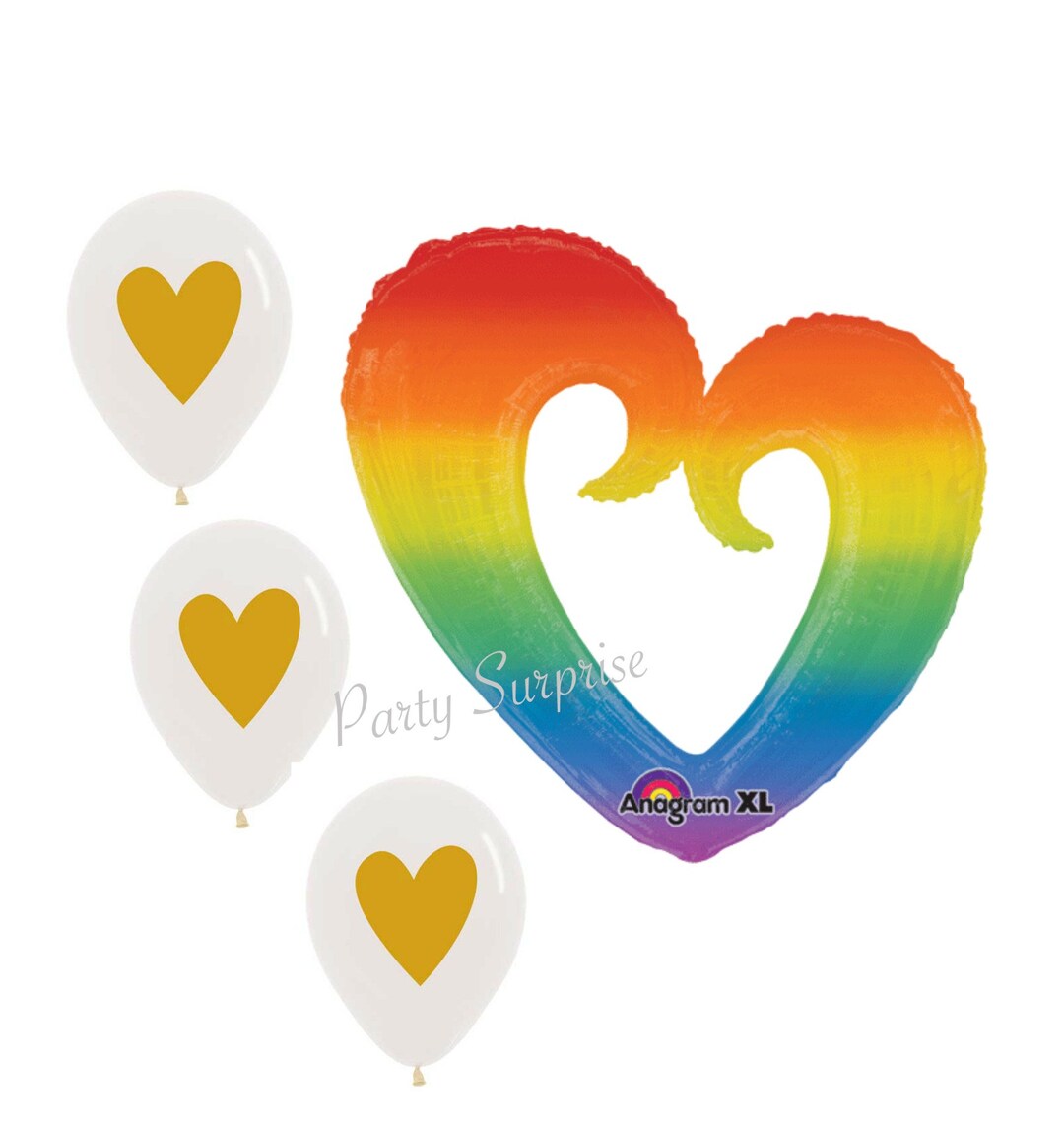Heart Rainbow Mylar Gold Heart Latex Valentines Day Balloons Rainbow ...