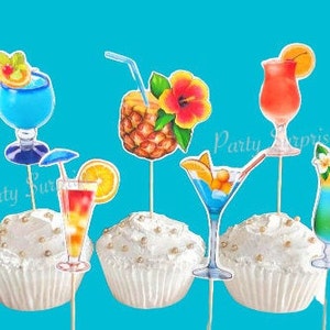 Tropical Drinks Cupcake Toppers Tropical Party Custom Made for You ...