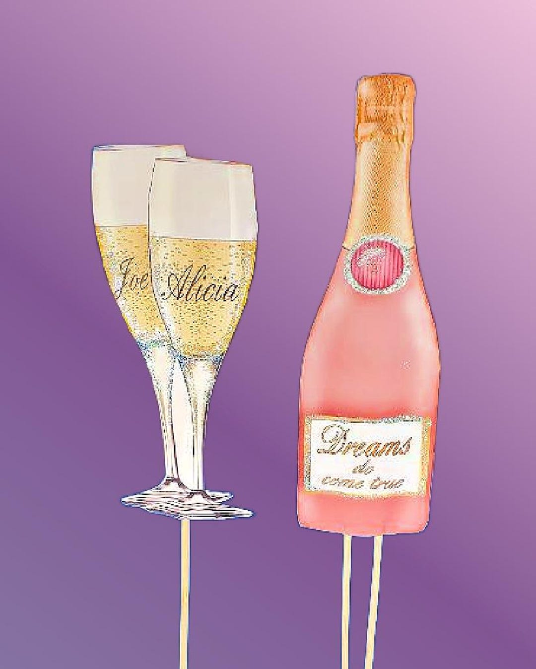 Pink Champagne Bottle Cheers Flutes Cake Topper Cupcake Toppers Banners ...