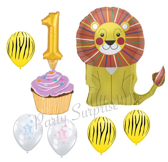 1st Birthday Balloons Safari Lion Gold Number 1 Cake Topper Mylar and ...