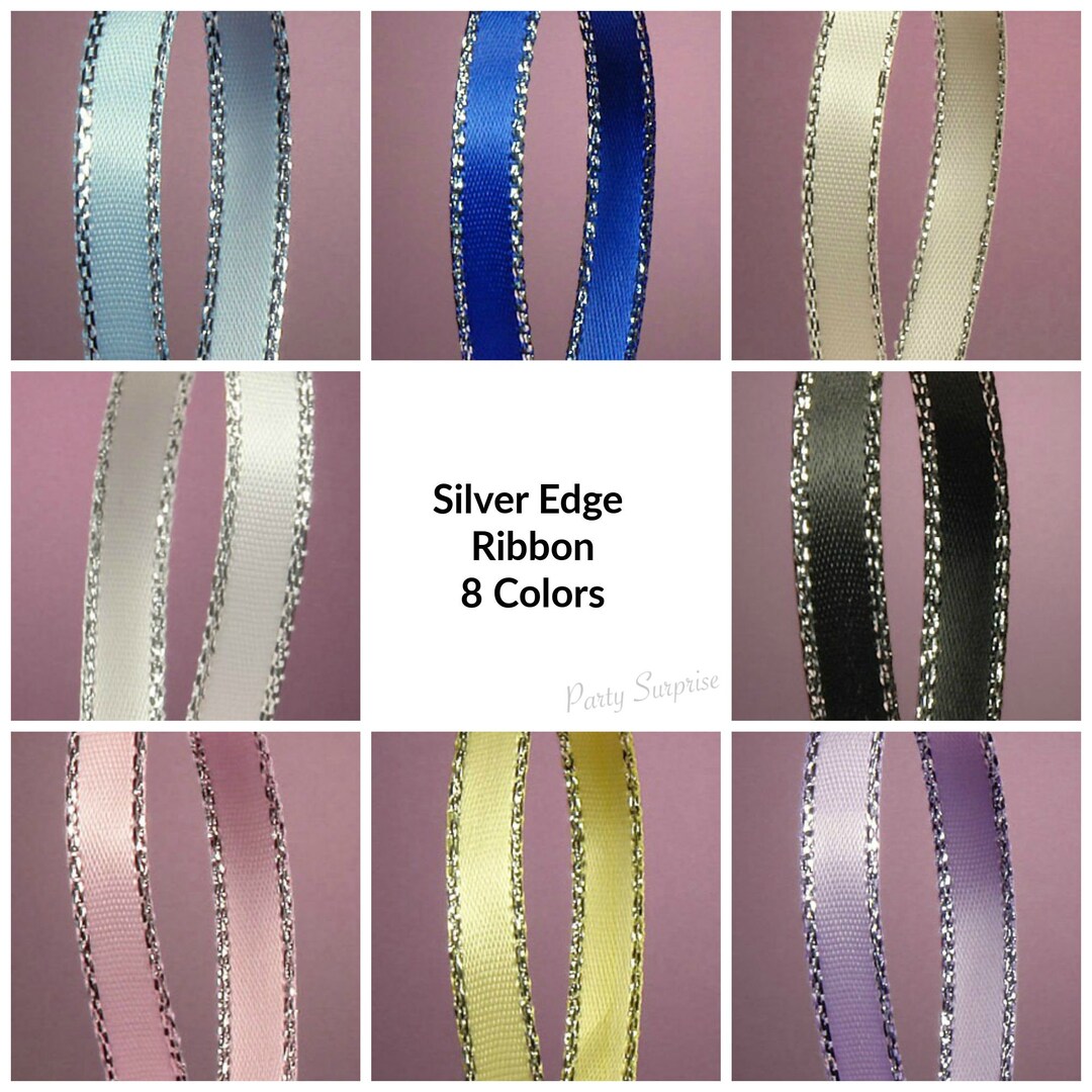 Ribbon by the Yard Metallic Silver Edge Satin Ribbon 8 Colors Black ...