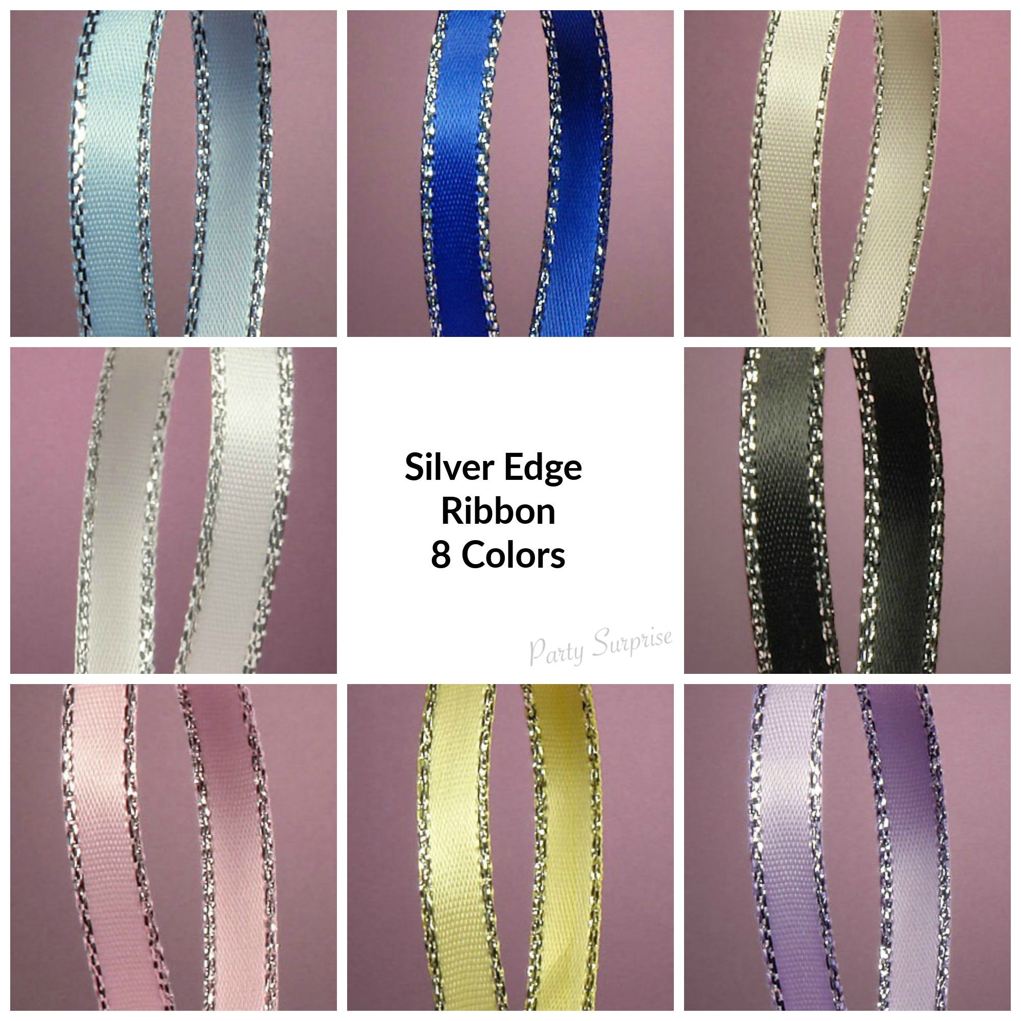 Ribbon by the Yard Metallic Silver Edge Satin Ribbon 8 Colors | Etsy