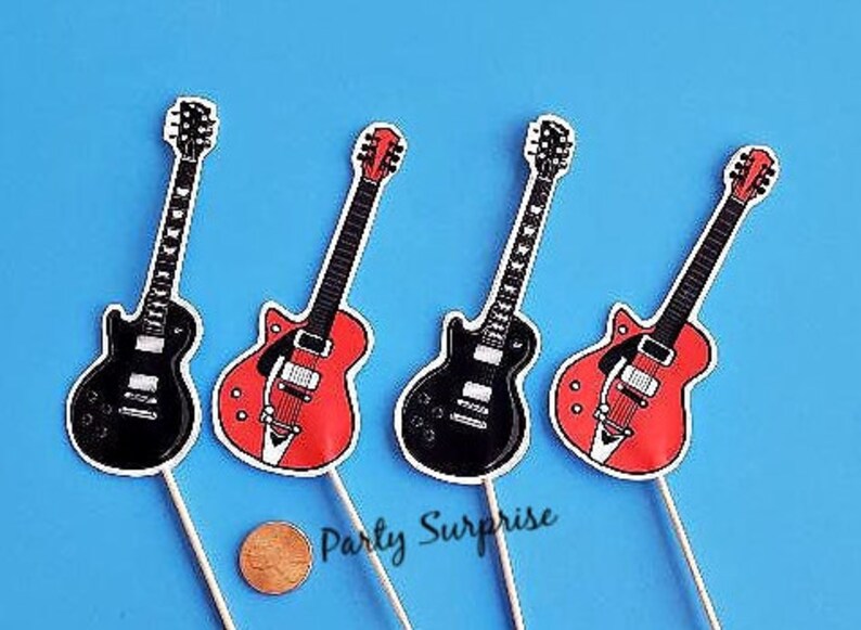 Guitar Cupcake Toppers Electric Guitar Rock N Roll Music Party Guitar ...
