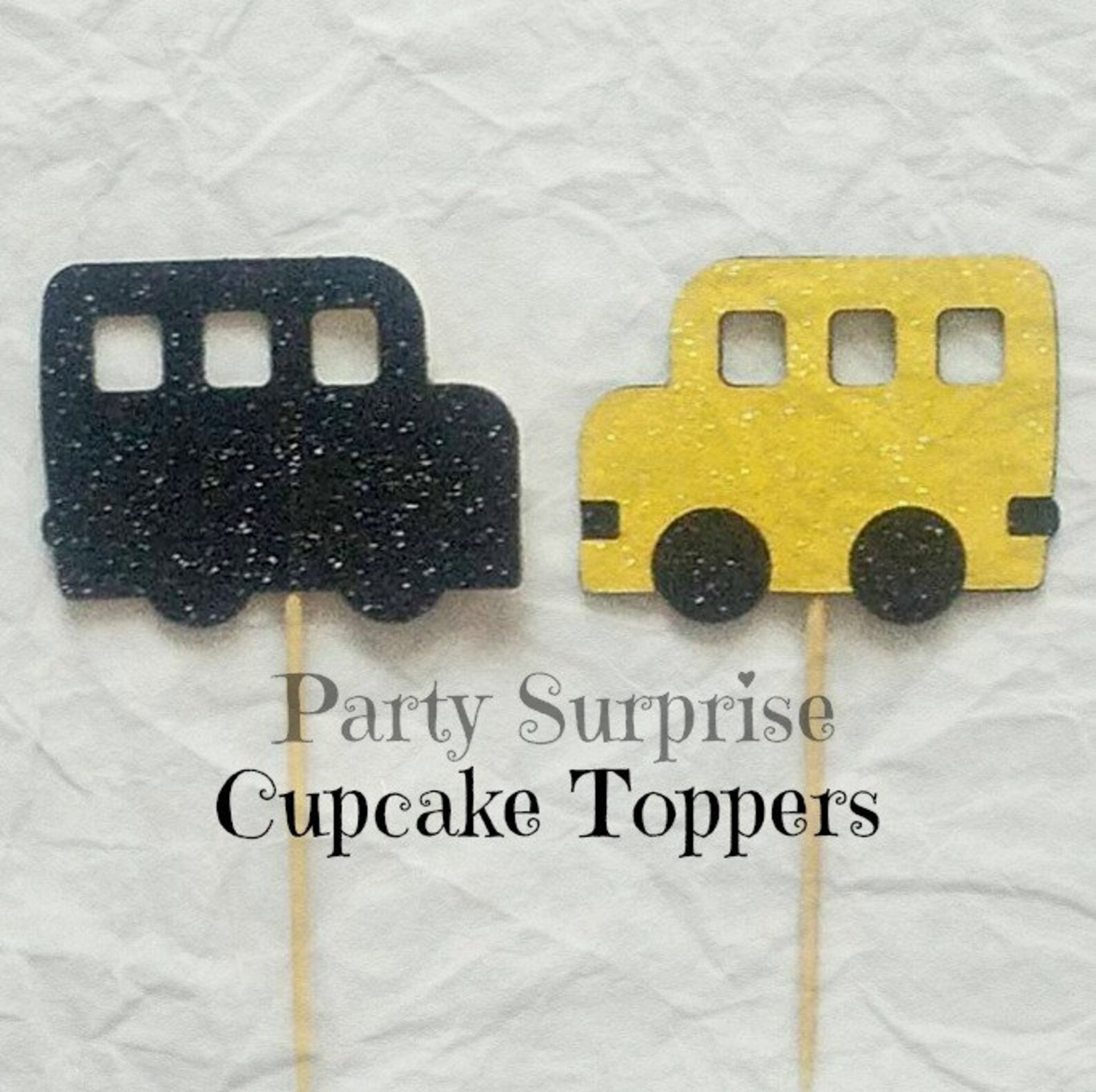 School Bus Cupcake Toppers Glitter Yellow and Black Cake - Etsy