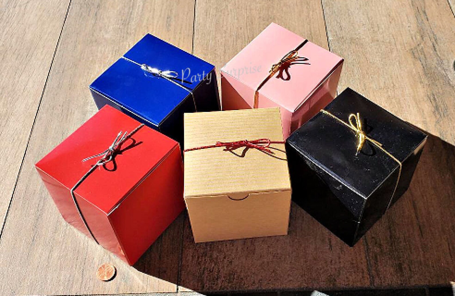 Black Pinstripe Gift Box, 4x4x4 With Metallic Bow - Etsy