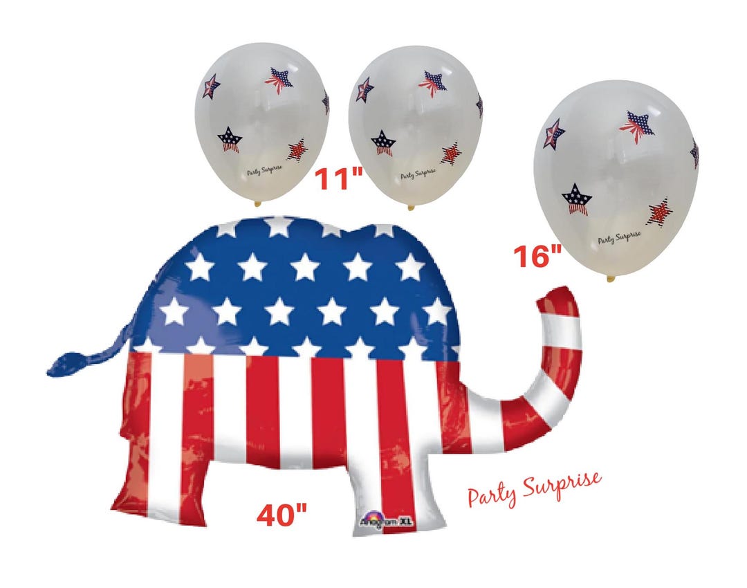 Republican Patriotic Balloon Package Elephant 40" and Clear Latex ...