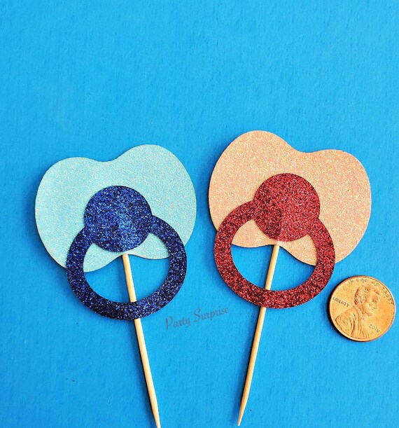 Baby Cupcake Toppers Pink Binky Pacifier Topper Blue Binky Pacifier ...