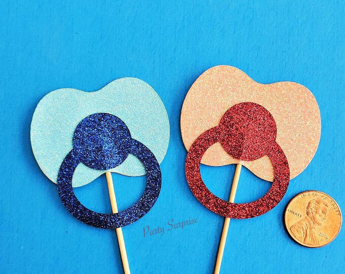Baby Cupcake Toppers Pink Binky Pacifier Topper Blue Binky Pacifier ...