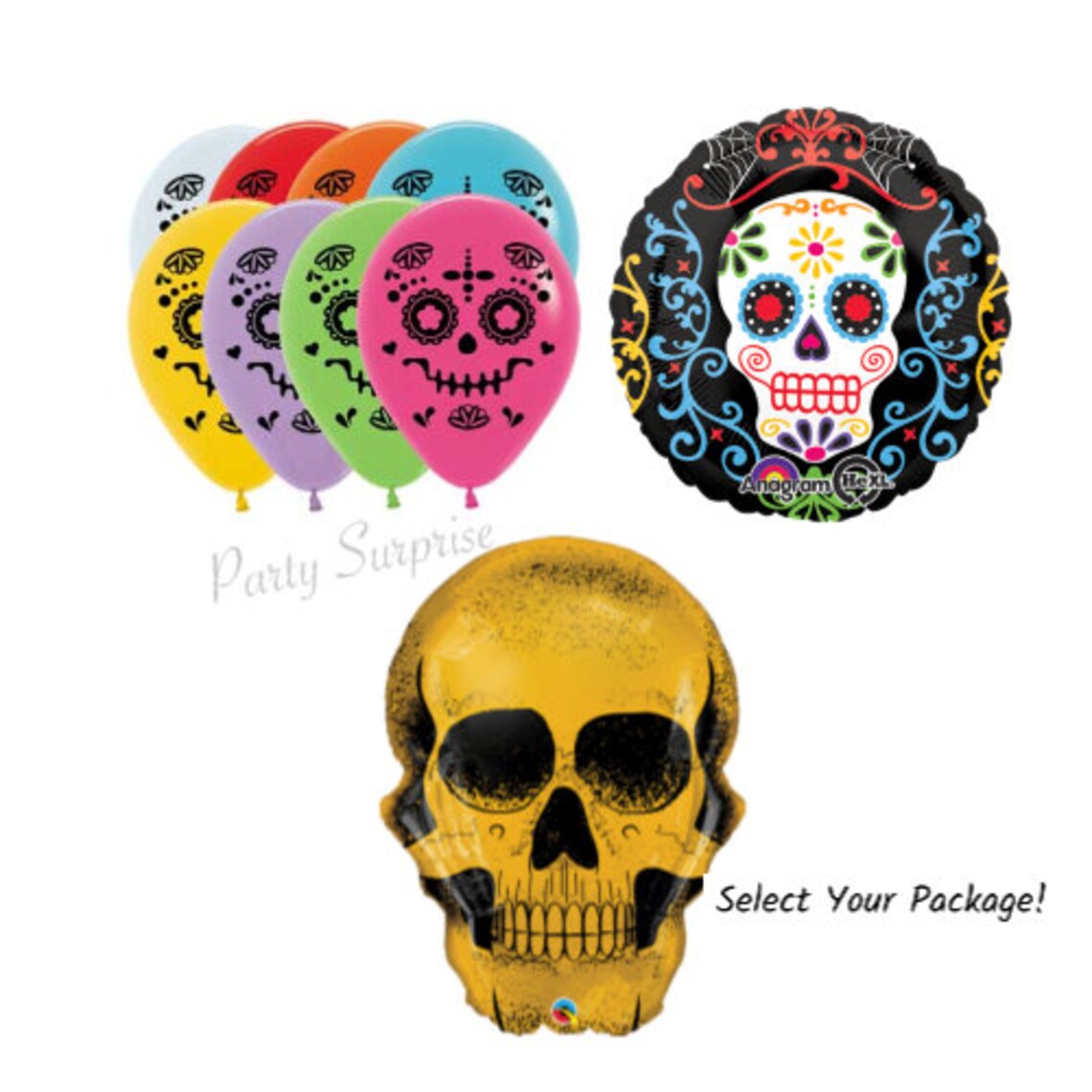 Sugar Skull Balloon Pkg Mylar Foil and Latex Large Gold Skull | Etsy