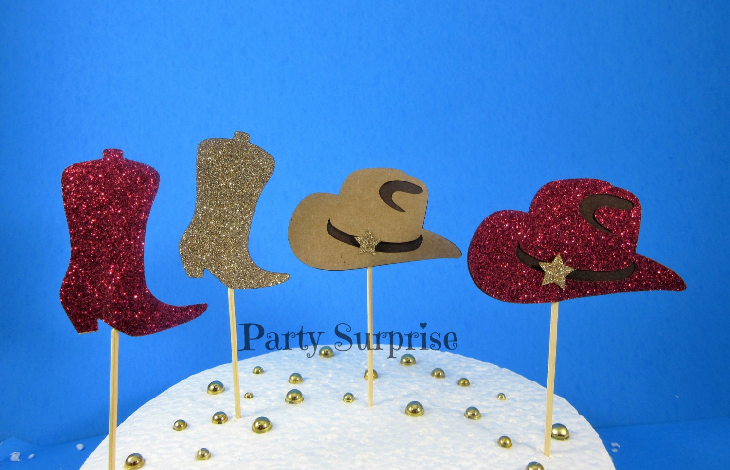 Cowboy Boots Cupcake Toppers Hot Pink and Gold Glitter Boots Toppers ...
