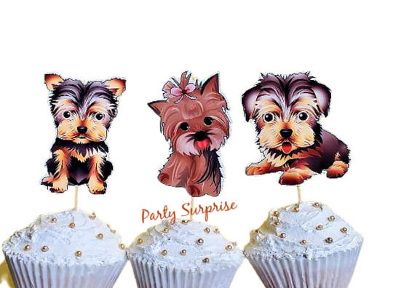 Yorkie Cupcake Toppers Dog Party Decoration Custom Made - Etsy