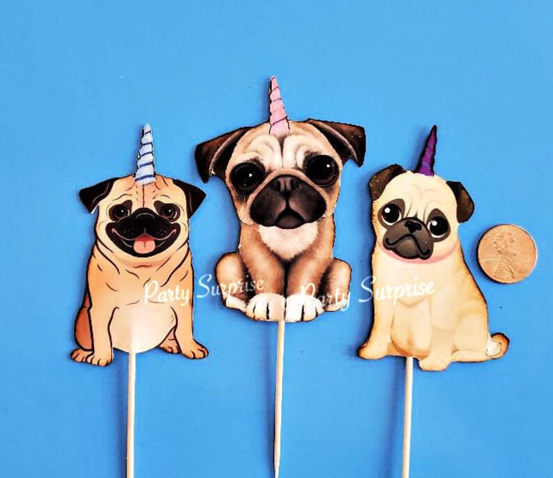 Pug Cupcake Toppers Dog Toppers Pug Banner Birthday Puppy - Etsy