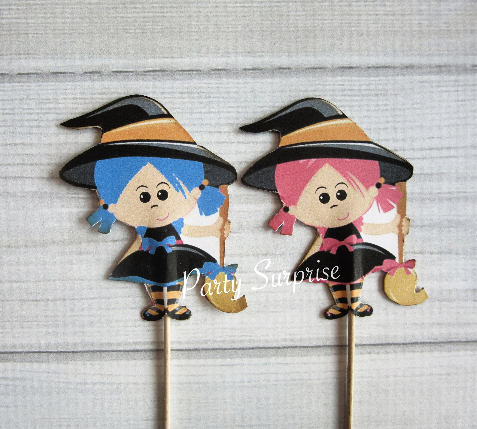 Witch Halloween Cupcake Toppers Little Girl Witches Halloween | Etsy