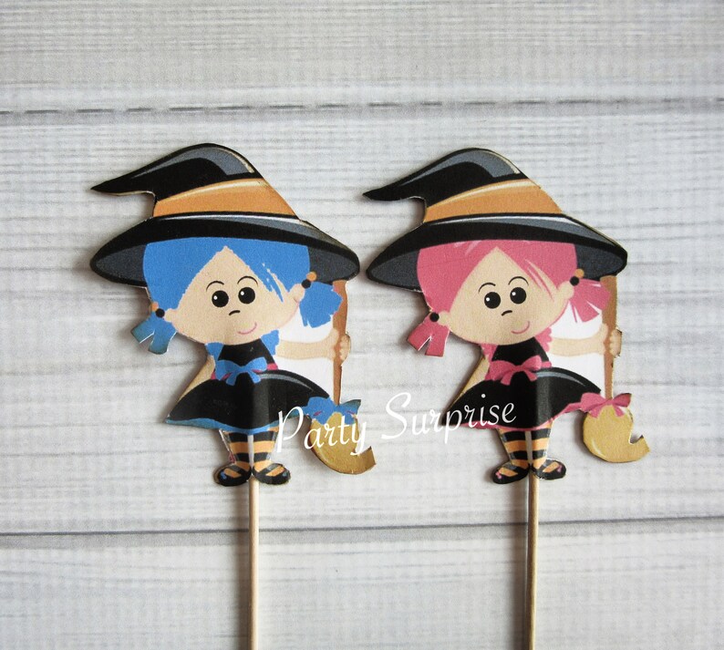 Witch Halloween Cupcake Toppers Little Girl Witches Halloween | Etsy