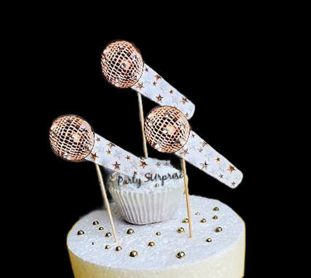 Microphone Cupcake Music Toppers Personalize Dance Kareoke Birthday ...