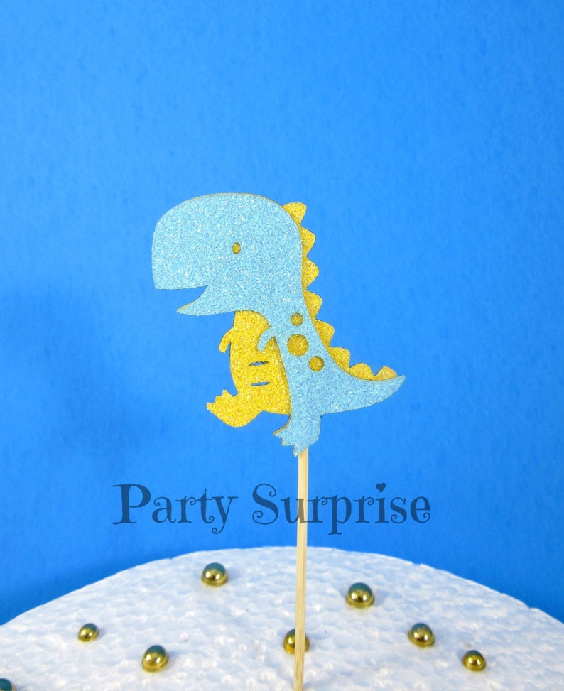 Dinosaur Cupcake Toppers Blue and Yellow Dinosaurs Kids Party - Etsy