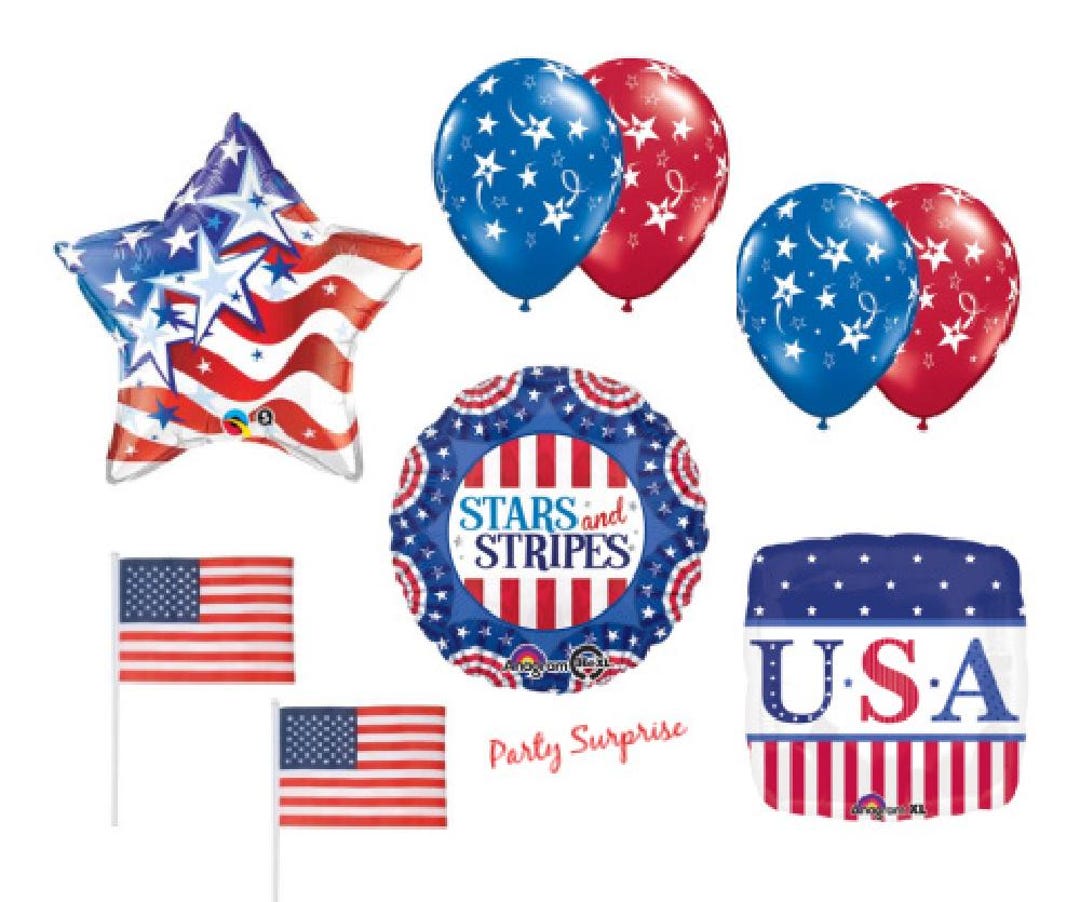 Patriotic Balloons Flags Supplies USA 4th of July Veterans Day Military ...