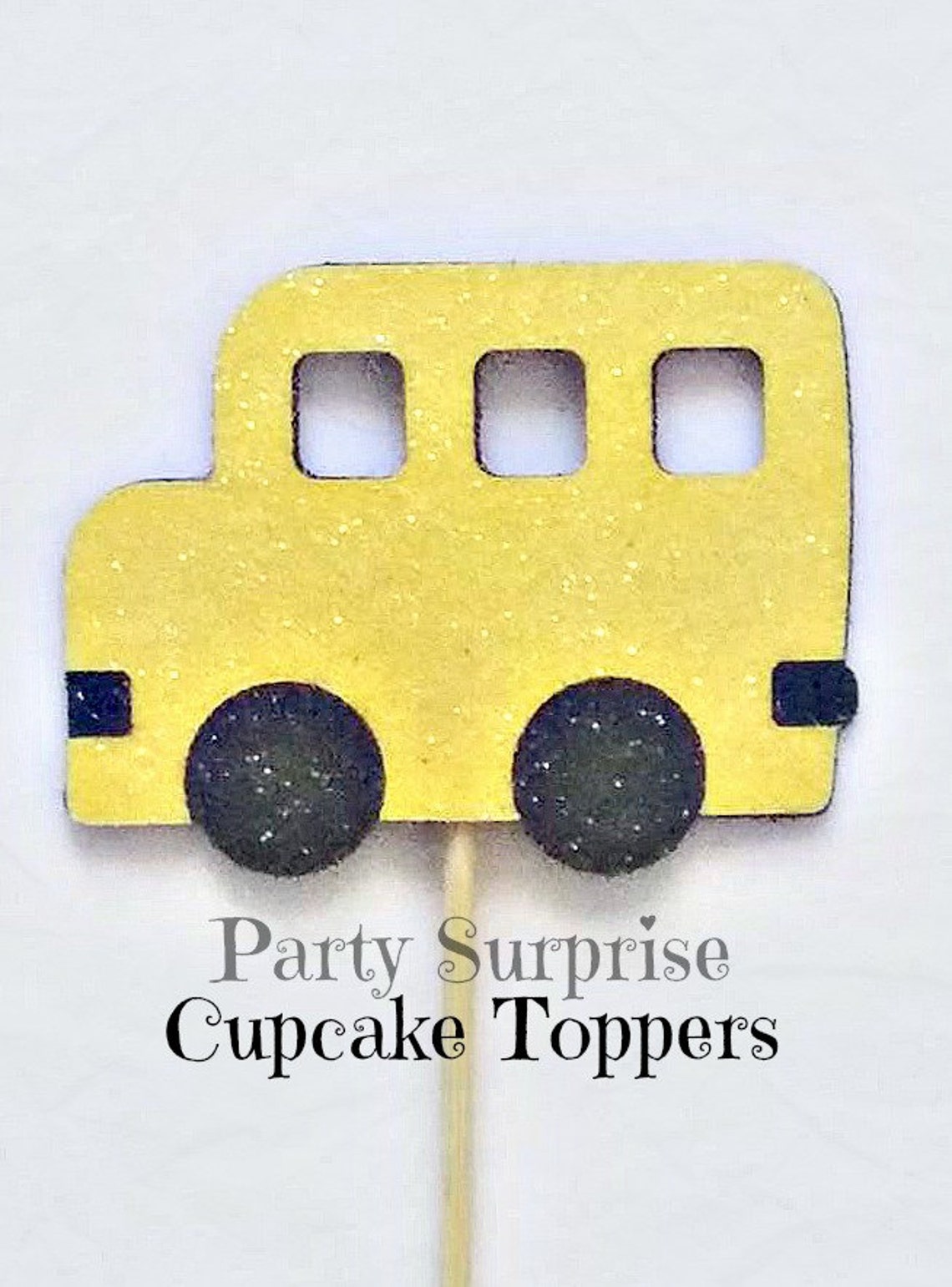School Bus Cupcake Toppers Glitter Yellow and Black Cake | Etsy