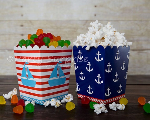 12 Mini Popcorn/Treat Boxes, Anchors Away! Nautical party boxes, boat ...