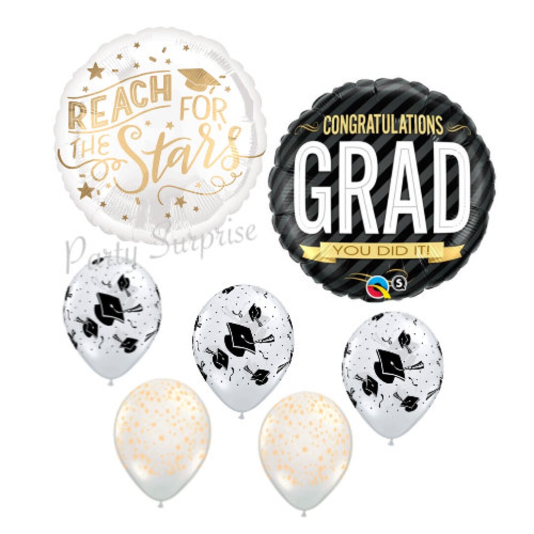 Graduation Balloon Package Graduation Caps Stars Black and Gold High ...
