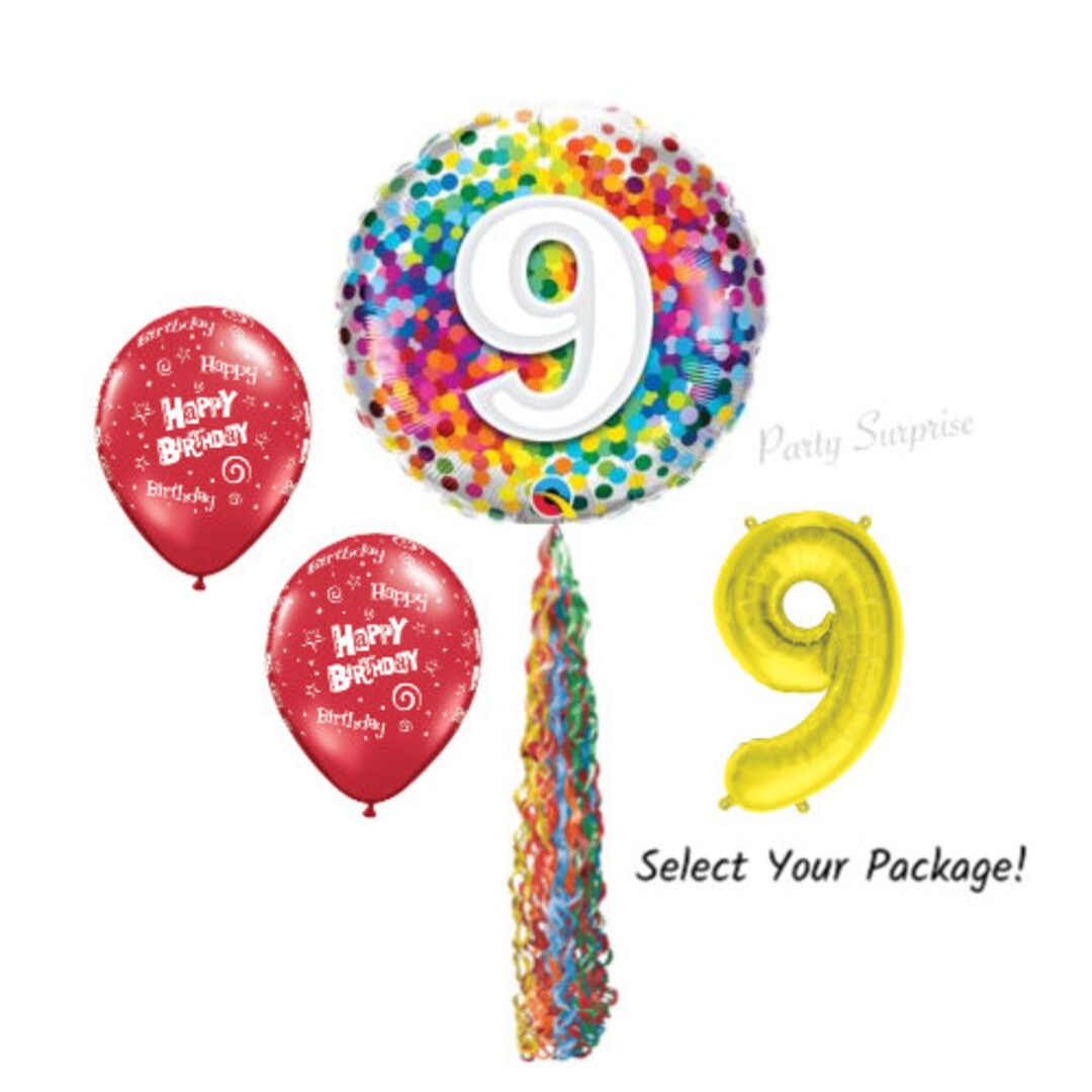 9th Birthday Balloon Package Mylar Foil Latex Balloon Tail Twirlz ...