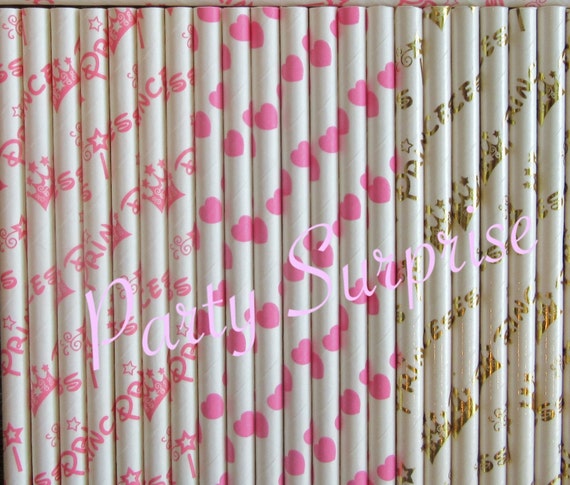 Princess Straw Mix Pink and Gold Foil Straws Princess Birthday Party ...