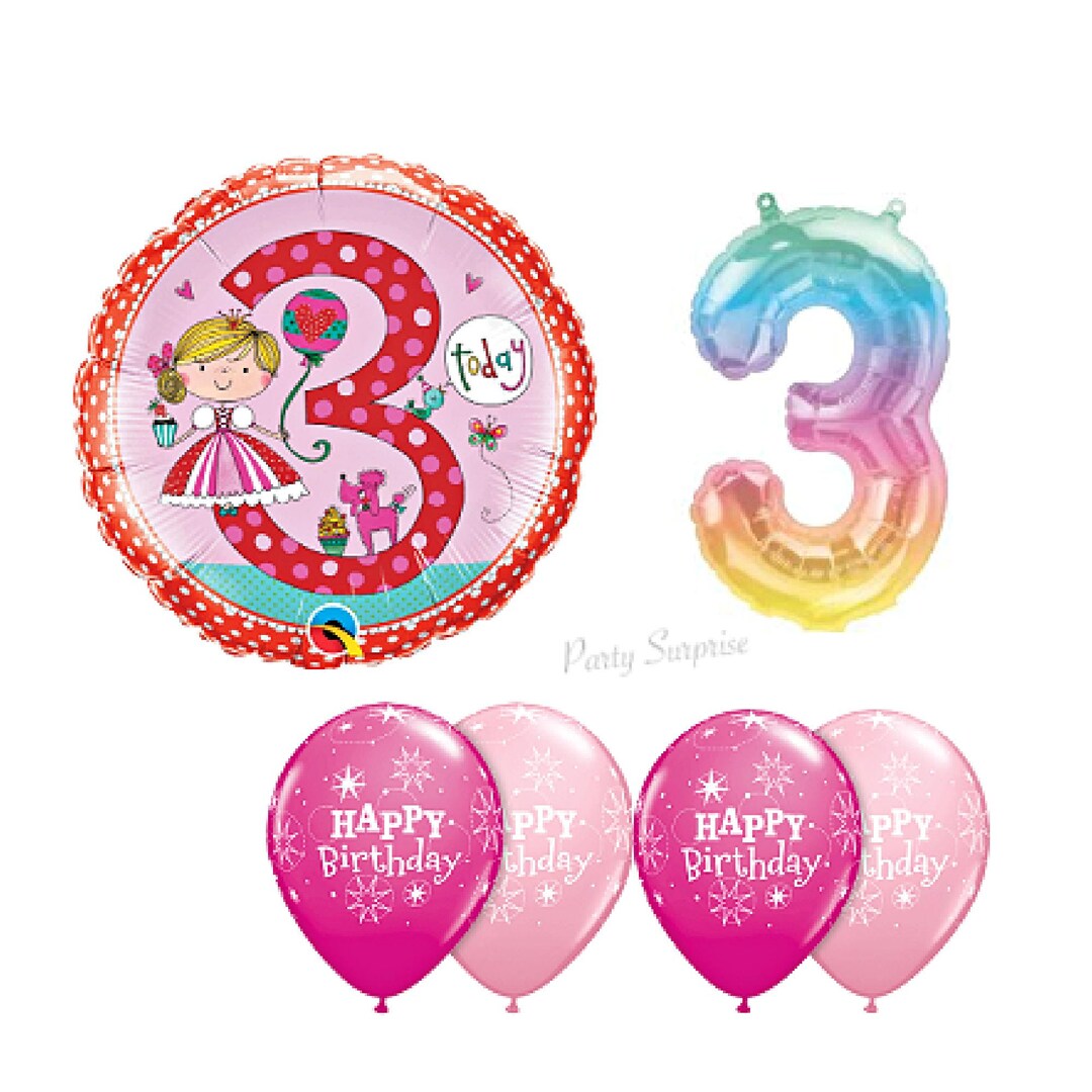 3rd Birthday Girl Balloons: Princess Party Pink Number 3 - Etsy