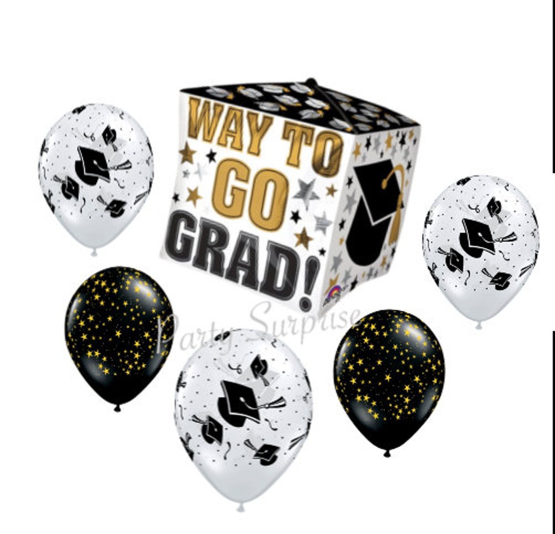Graduation Balloons Way to Go Grad Black Gold Graduation Party ...