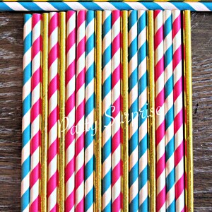 Pink and Blue Teal Straws Gold Foil Straws Striped Straws Raspberry ...