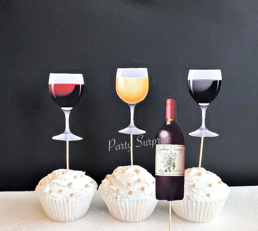 Personalized Wine Glass Cupcake Toppers, Wedding Bridal Shower Decor - Etsy