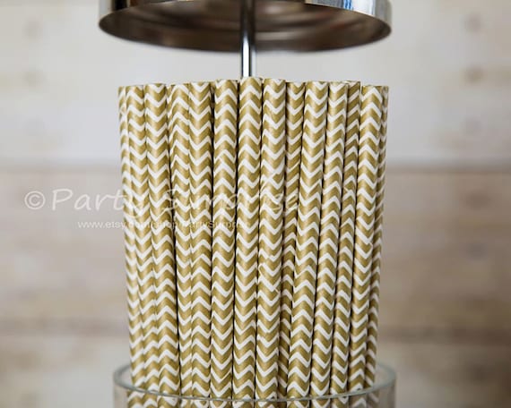 Gold Straws Paper Straws Chevron Matte Gold Straw Weddings - Etsy