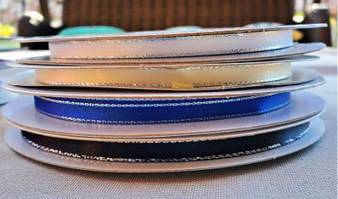 Ribbon by the Yard Metallic Silver Edge Satin Ribbon 8 Colors Black ...