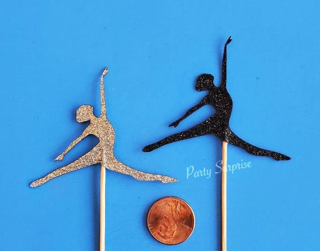Dancer Cupcake Toppers Black and Silver Glitter Ballet Dancer Toppers ...
