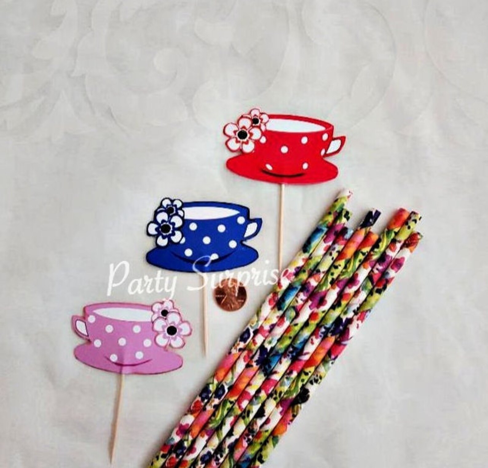 Tea Pot Cake Cupcake Toppers Custom Hand Made Tea Party Garden | Etsy