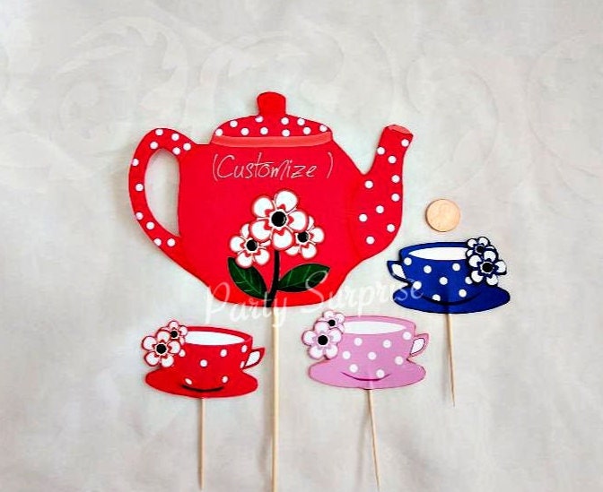 Tea Pot Cake Cupcake Toppers Custom Hand Made Tea Party Garden | Etsy