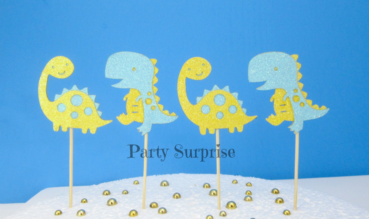 Dinosaur Cake Topper Blue and Yellow Dinosaur Party Cupcake | Etsy