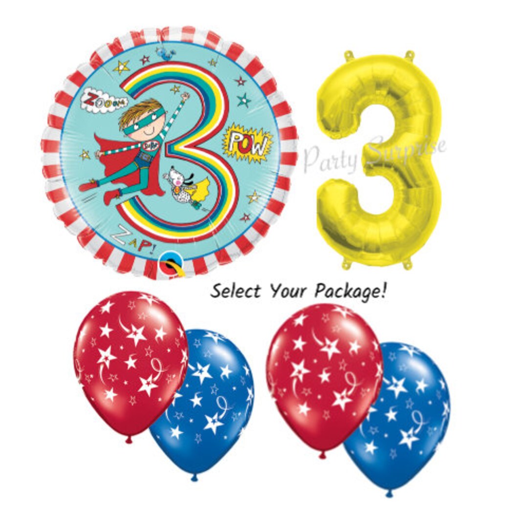 3rd Birthday Boy Balloons Boy Superhero Package 3 Year Old Birthday ...
