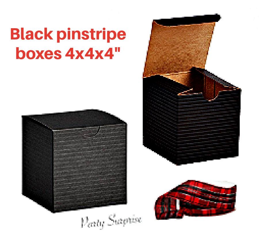 Black Pinstripe Gift Box, 4x4x4 With Metallic Bow - Etsy