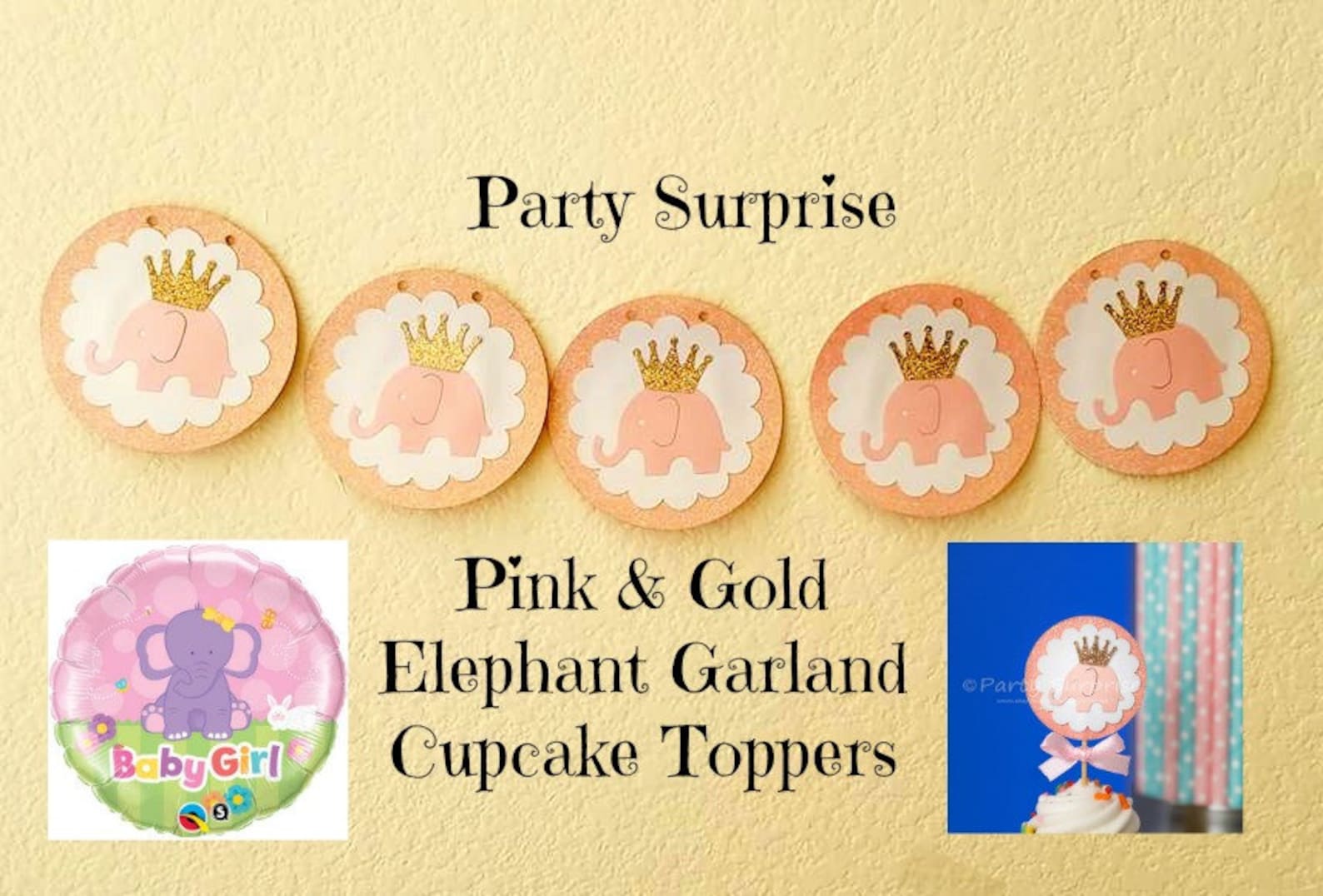 Elephant Garland Pink and Gold Glitter Elephant Garland Girl - Etsy