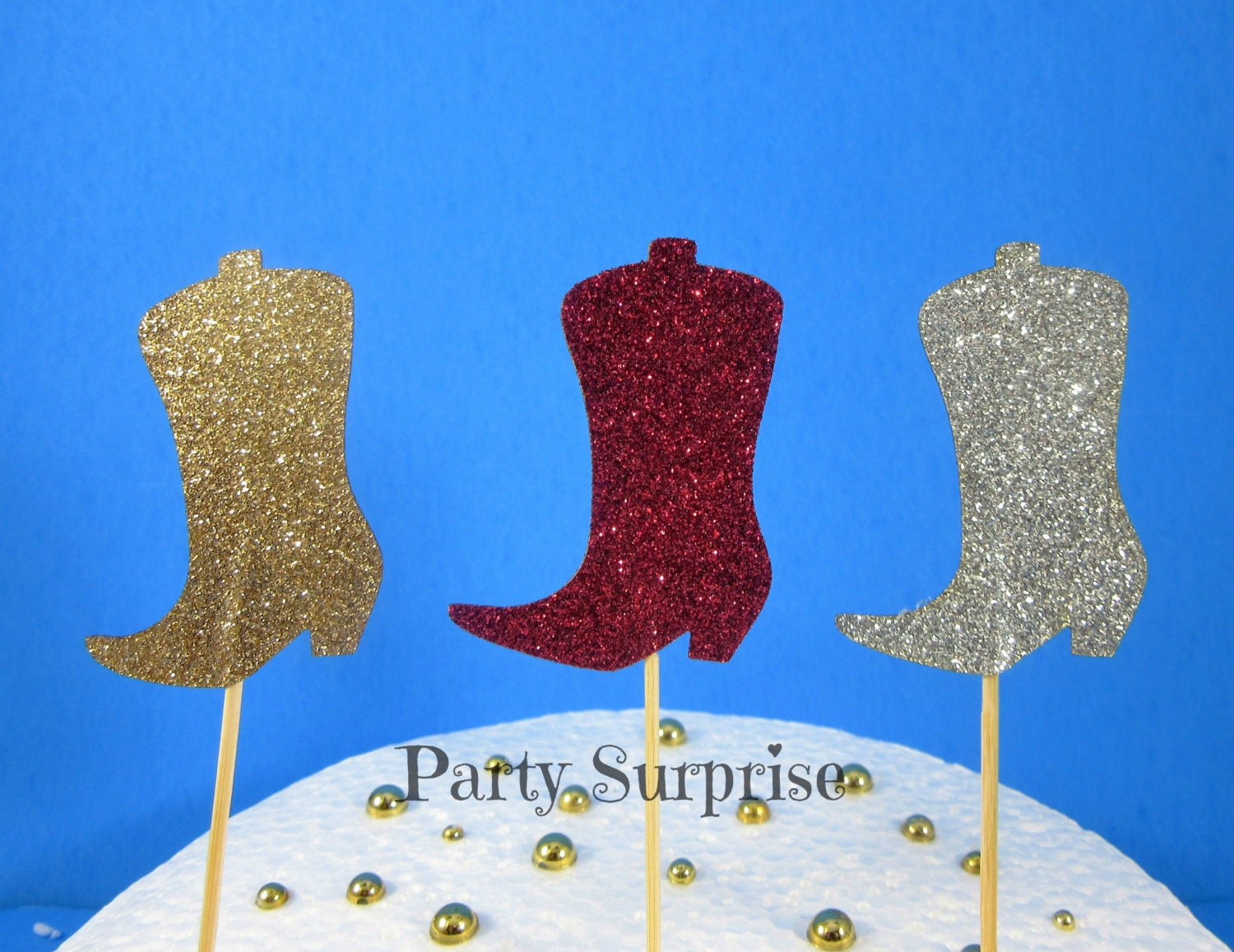 Cowboy Boots Cupcake Toppers Hot Pink and Gold Glitter Boots Toppers ...
