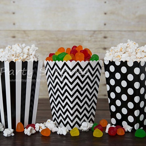 Black Popcorn Boxes GOOD PRICES Black Polka Dots and Stripes - Etsy