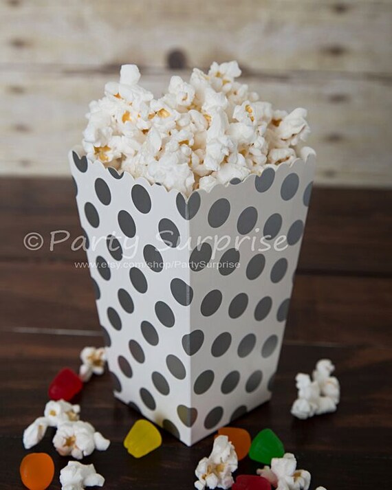 Silver mini popcorn boxes polka dot popcorn boxes, Favor Boxes, Nuts ...