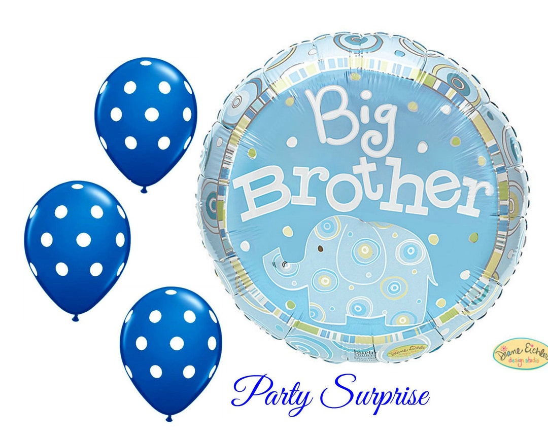 Big Brother Balloon Bouquet Elephant 3 Polka Dot Latex Navy Balloons ...