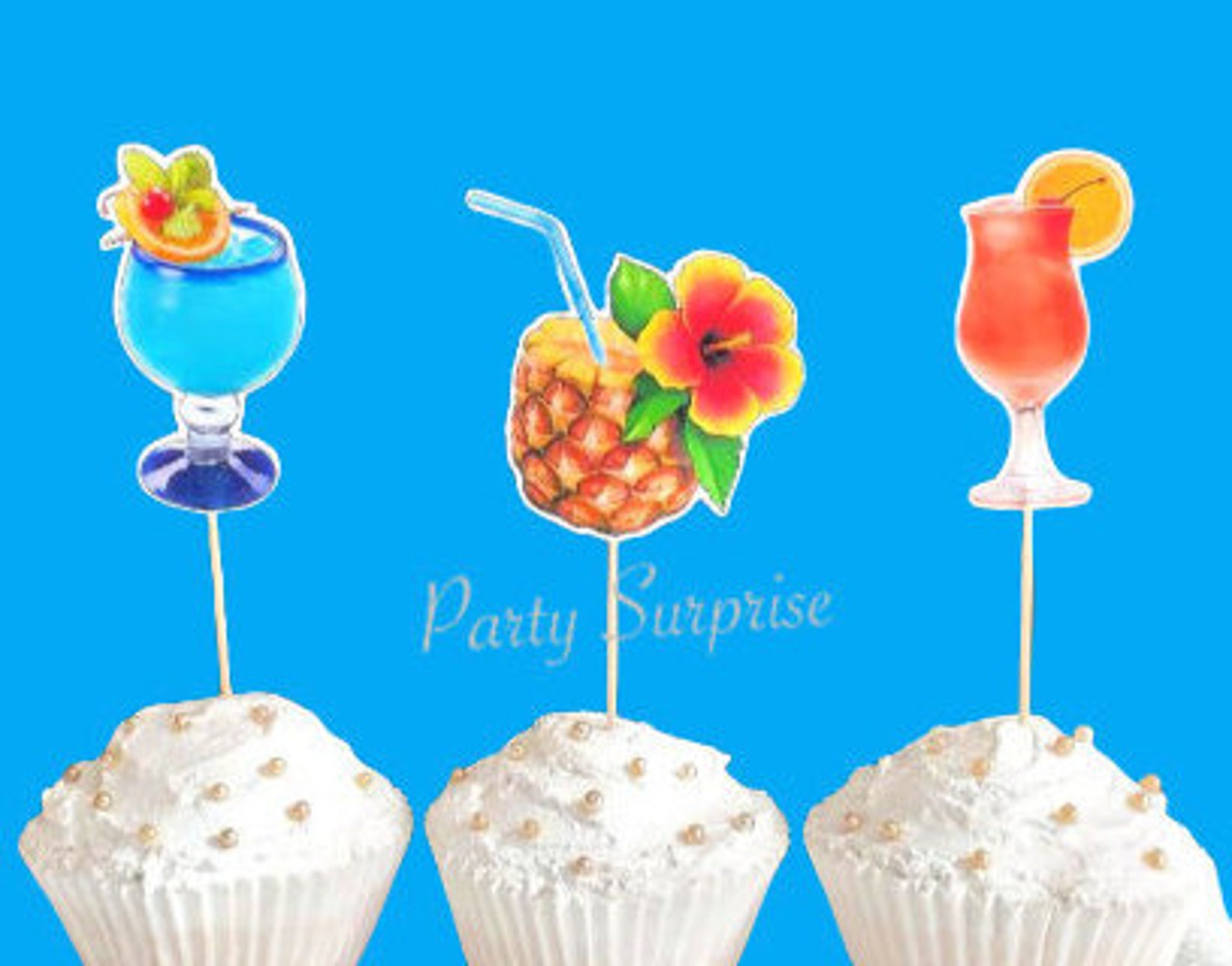 Tropical Drinks Cupcake Toppers Tropical Party Custom Made for | Etsy