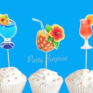 Tropical Drinks Cupcake Toppers Tropical Party Custom Made for You ...