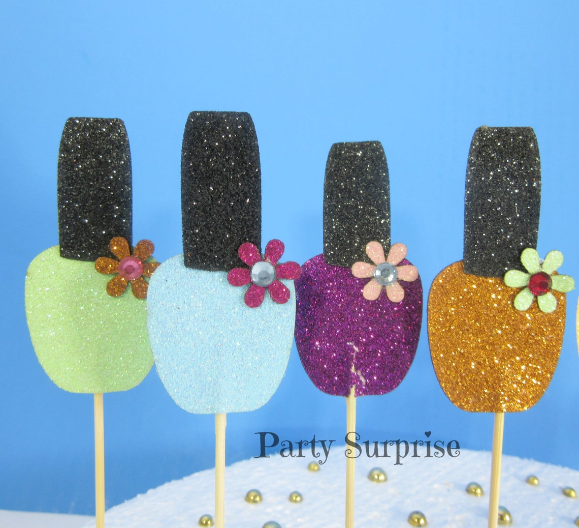 Girl Party Nail Polish Cupcake Toppers Girl Birthday Party - Etsy