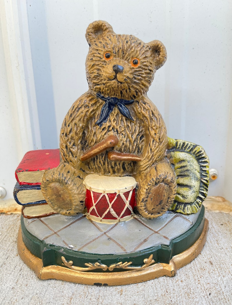 Vintage Cast Iron Teddy Bears Playing Drums Childrens Room - Etsy