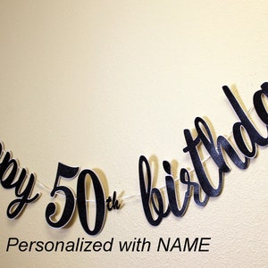 Happy 50th Birthday Cursive Banner 1 Set Birthday Glitter | Etsy
