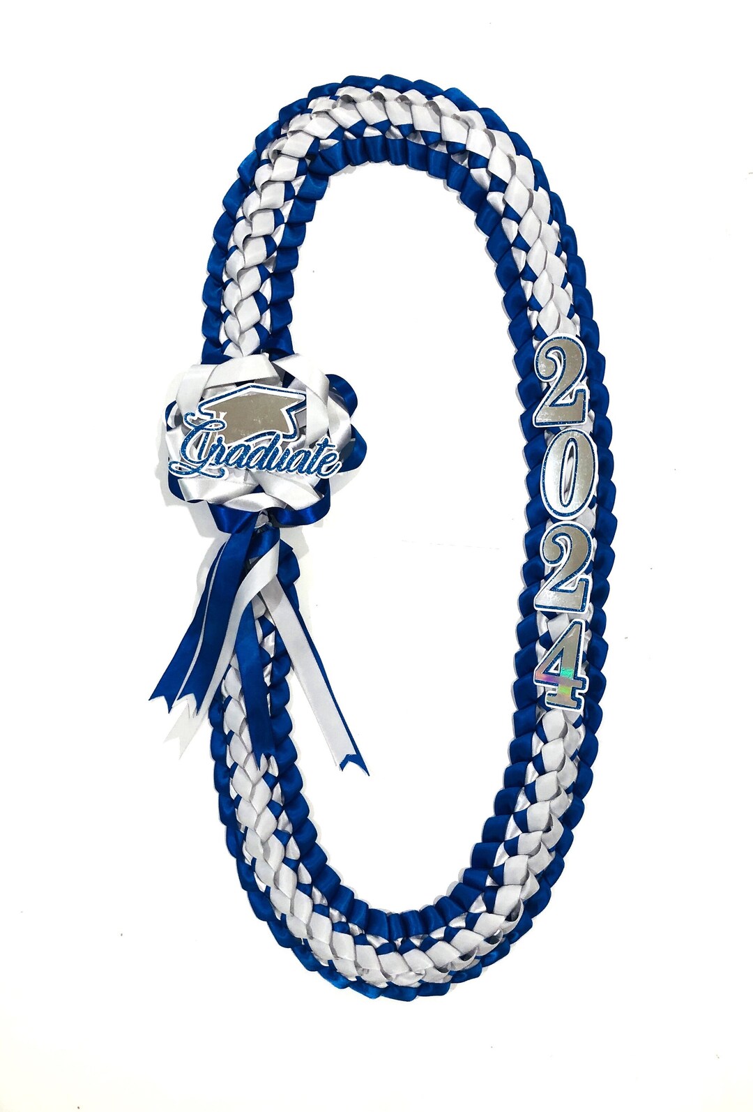 2024 Blue & Silver Double Braided Graduation Ribbon Lei - Etsy