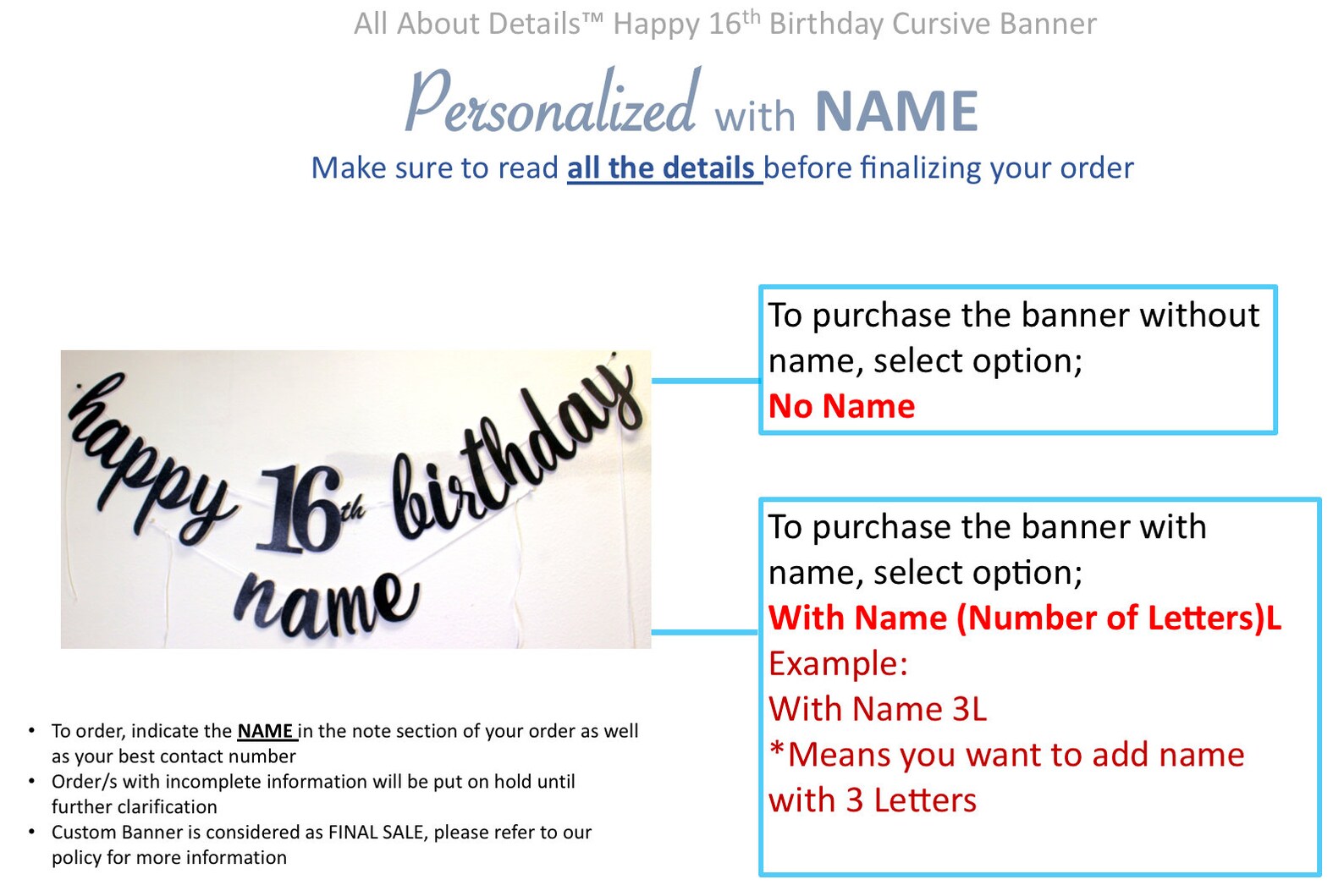 Happy 16th Birthday Cursive Banner 1 Set 16th Birthday Party | Etsy